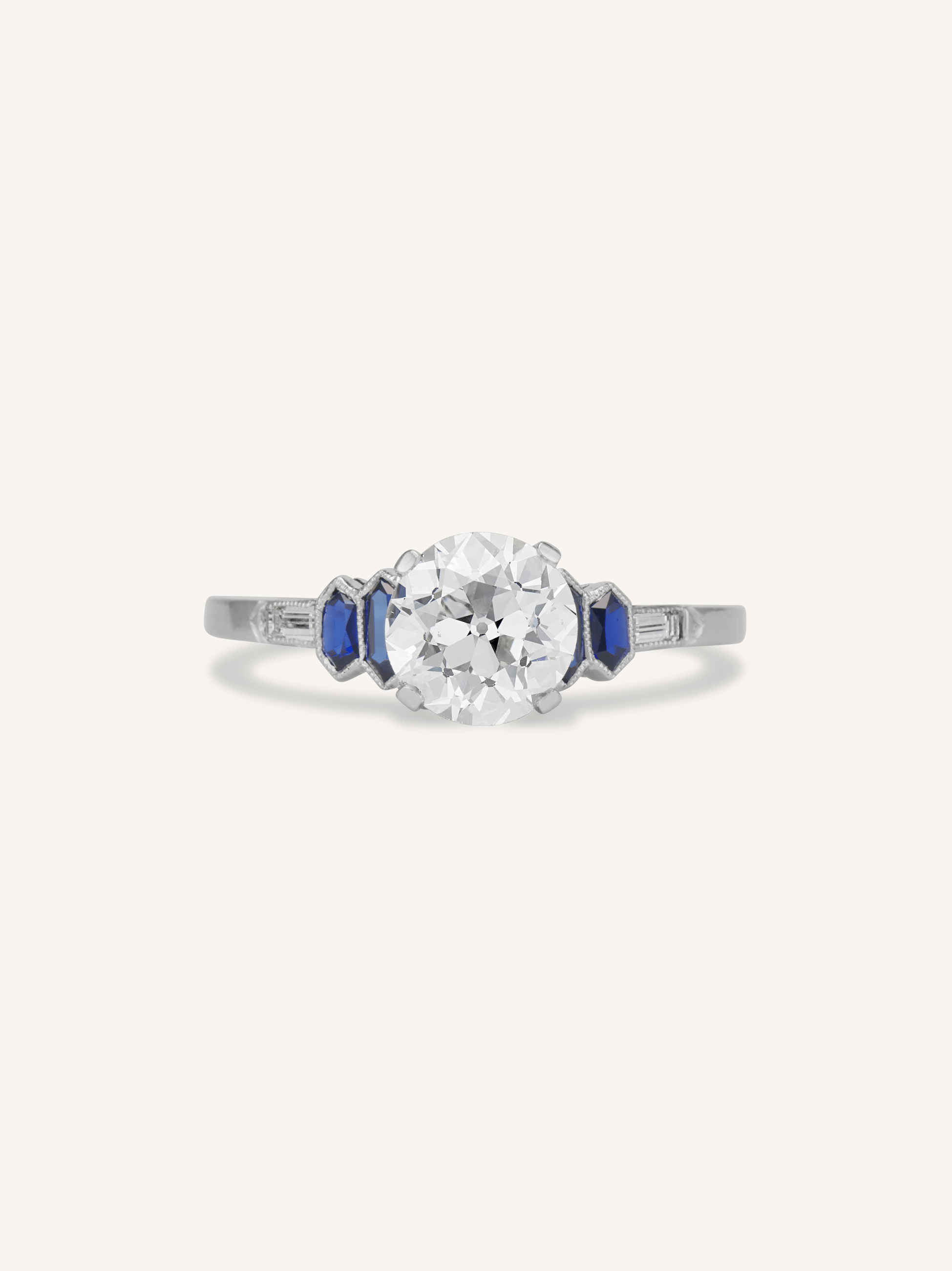 Art Deco 1.53 Carat Old European Cut Diamond & Sapphire Engagement Rin ...