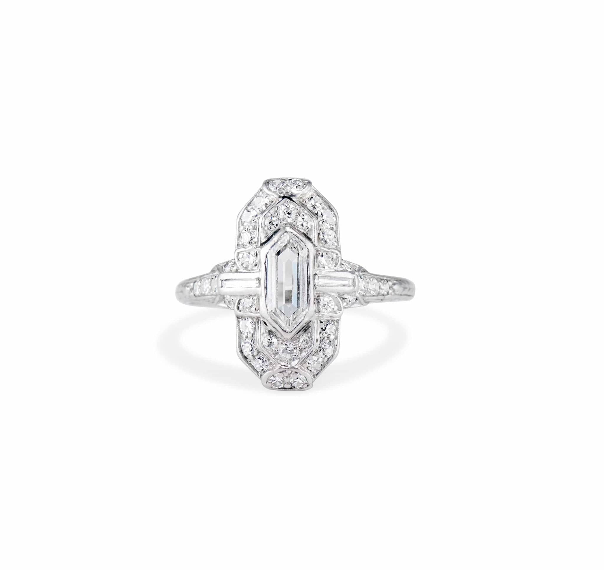 Art Deco Bullet Shaped Diamond Engagement Ring – Erstwhile