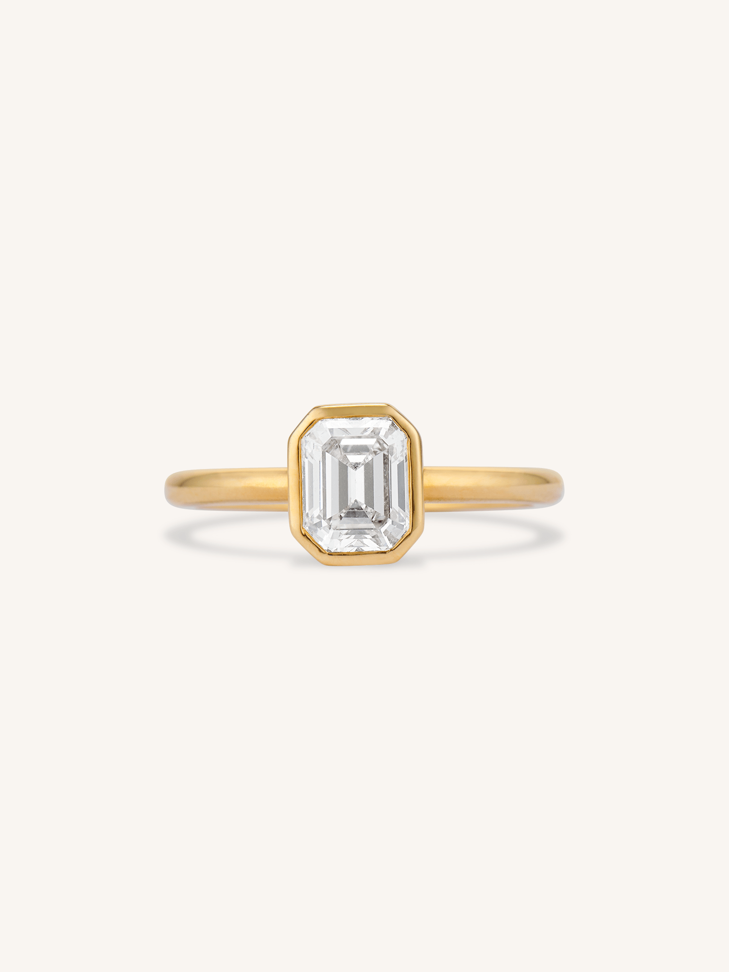 Emerald Cut Diamond 18k Gold Solitaire Bezel Set Engagement Ring ...