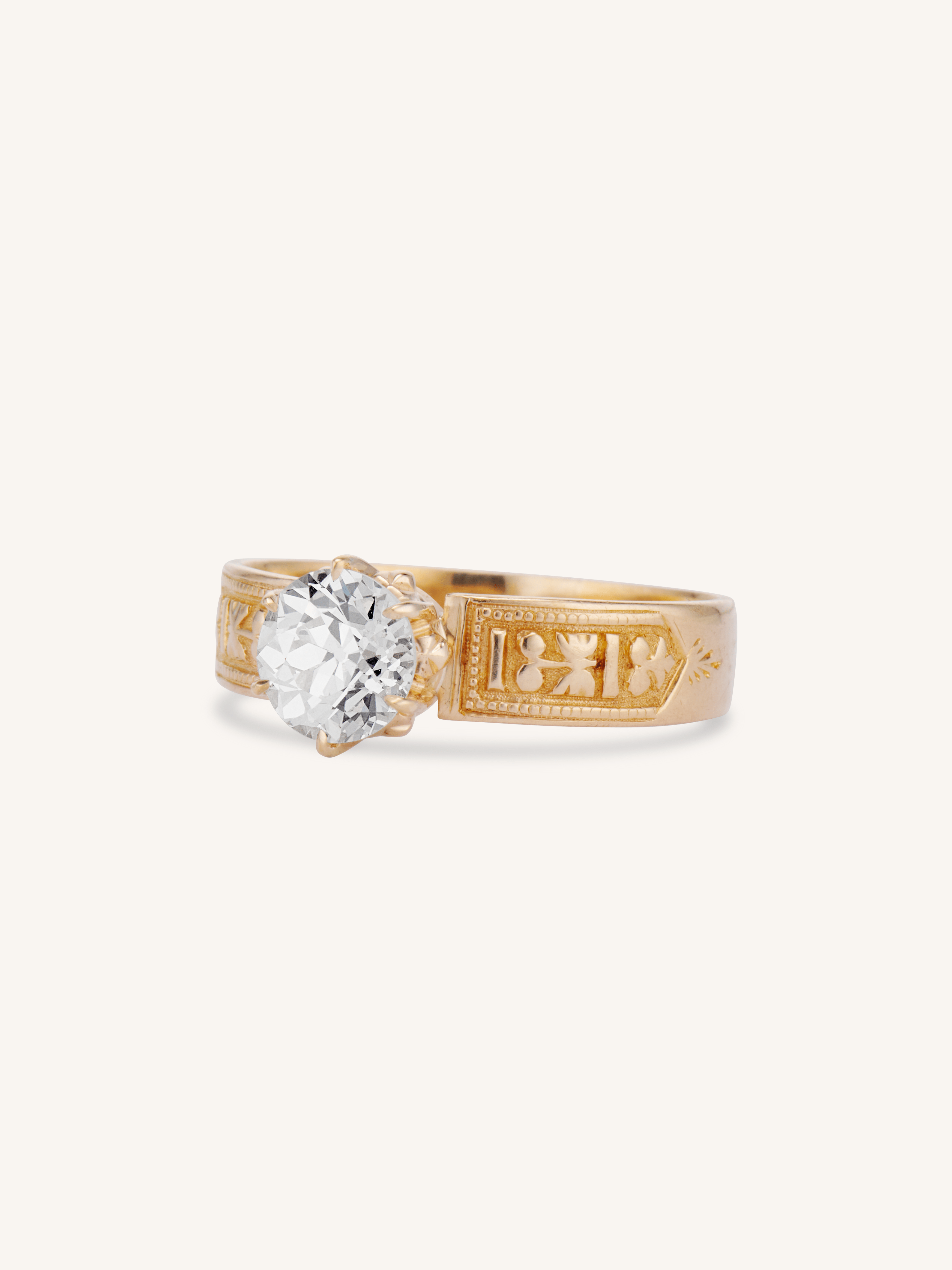 Victorian 1.28 Carat Old European Cut Diamond Engraved Antique Engagem ...