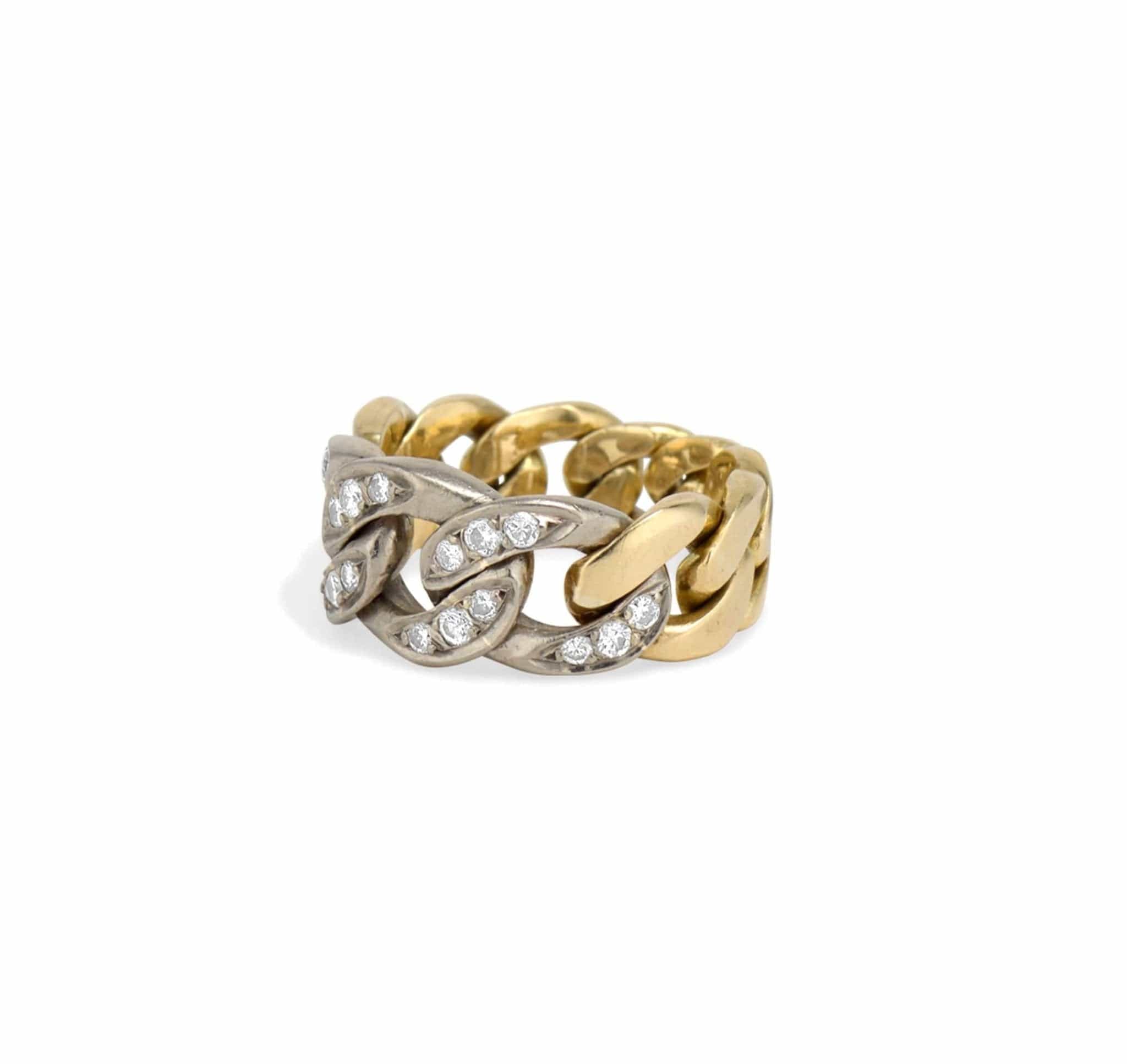 Vintage 1970s Diamond & Bi-Color Gold Chain Link Ring – Erstwhile